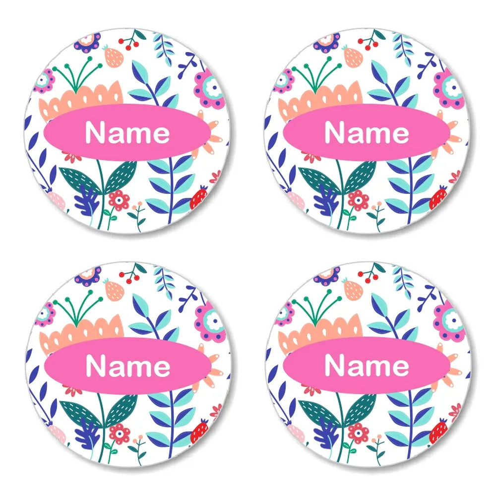 Happy Flowers Round Name Labels – Dinkleboo AU