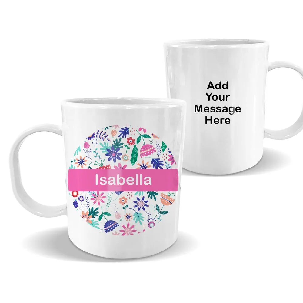 Happy Flowers White Plastic Mug – Dinkleboo AU
