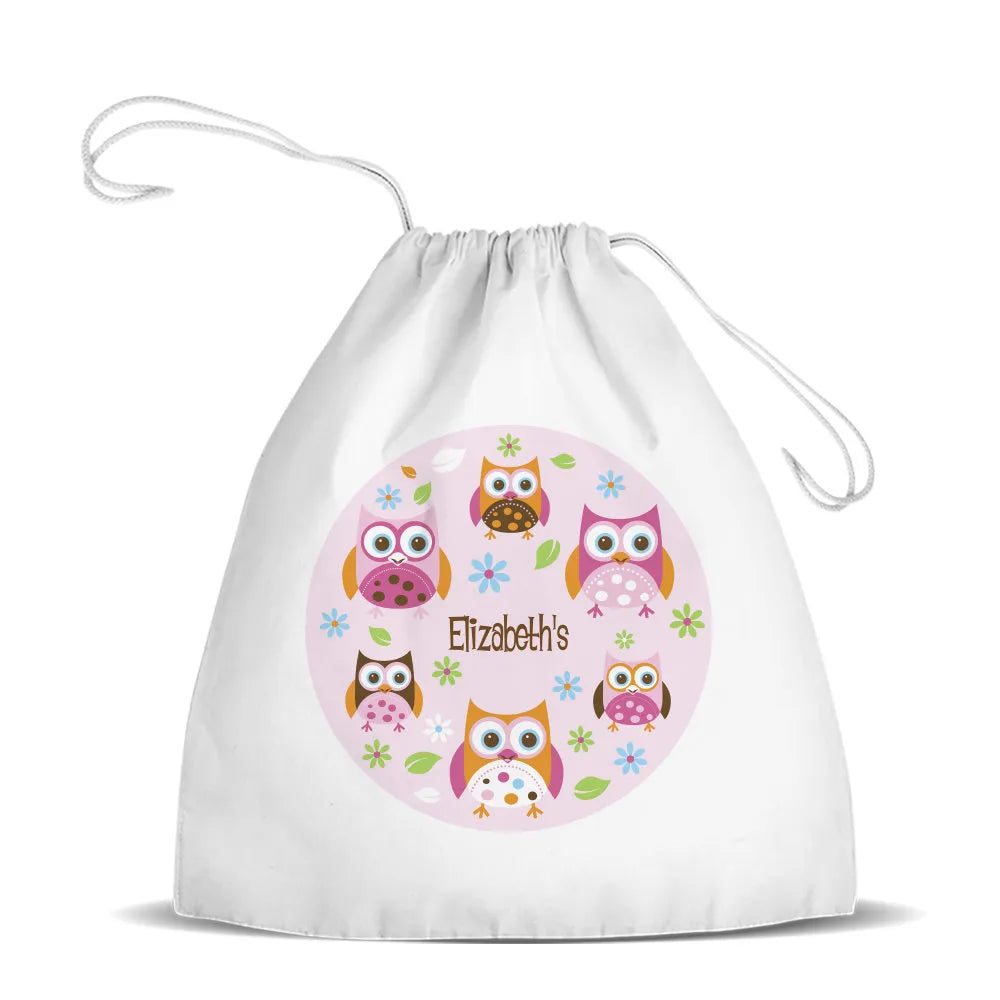 Owl White Drawstring Bag – Dinkleboo AU