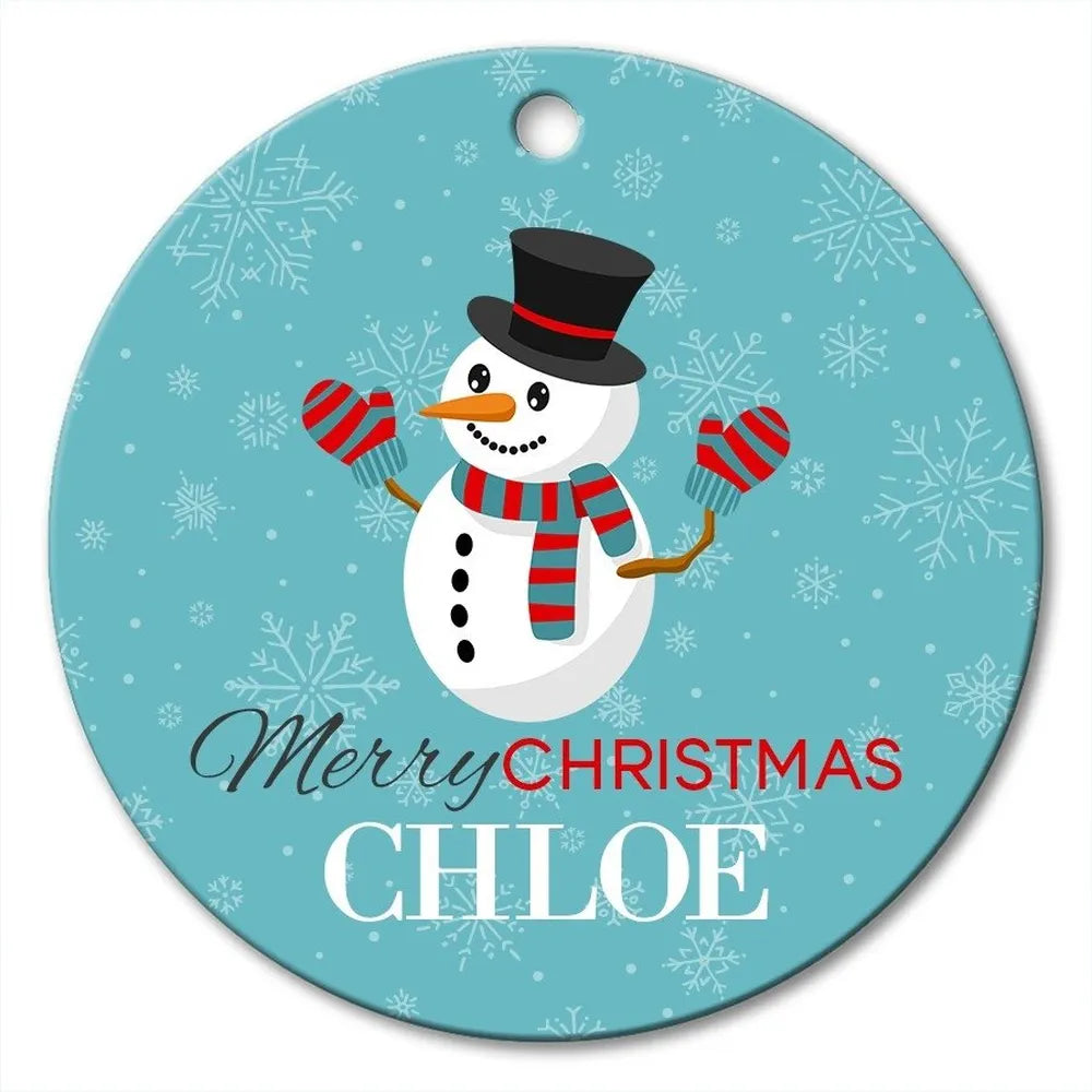 Happy Snowman Round Porcelain Ornament – Dinkleboo AU