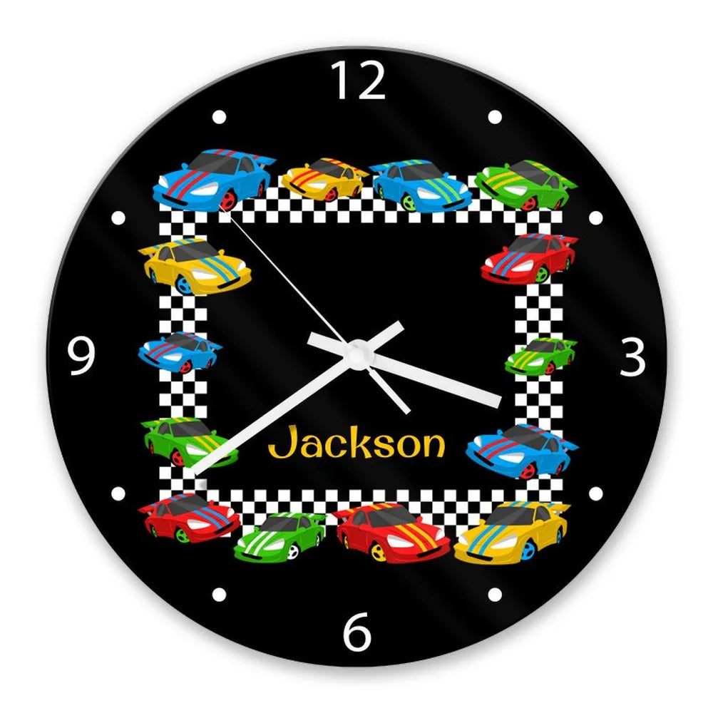 Race Cars Glass Wall Clock – Dinkleboo AU