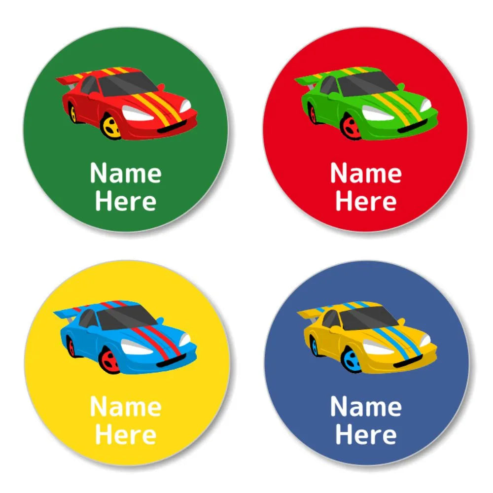 Racing Car Round Name Labels – Dinkleboo AU